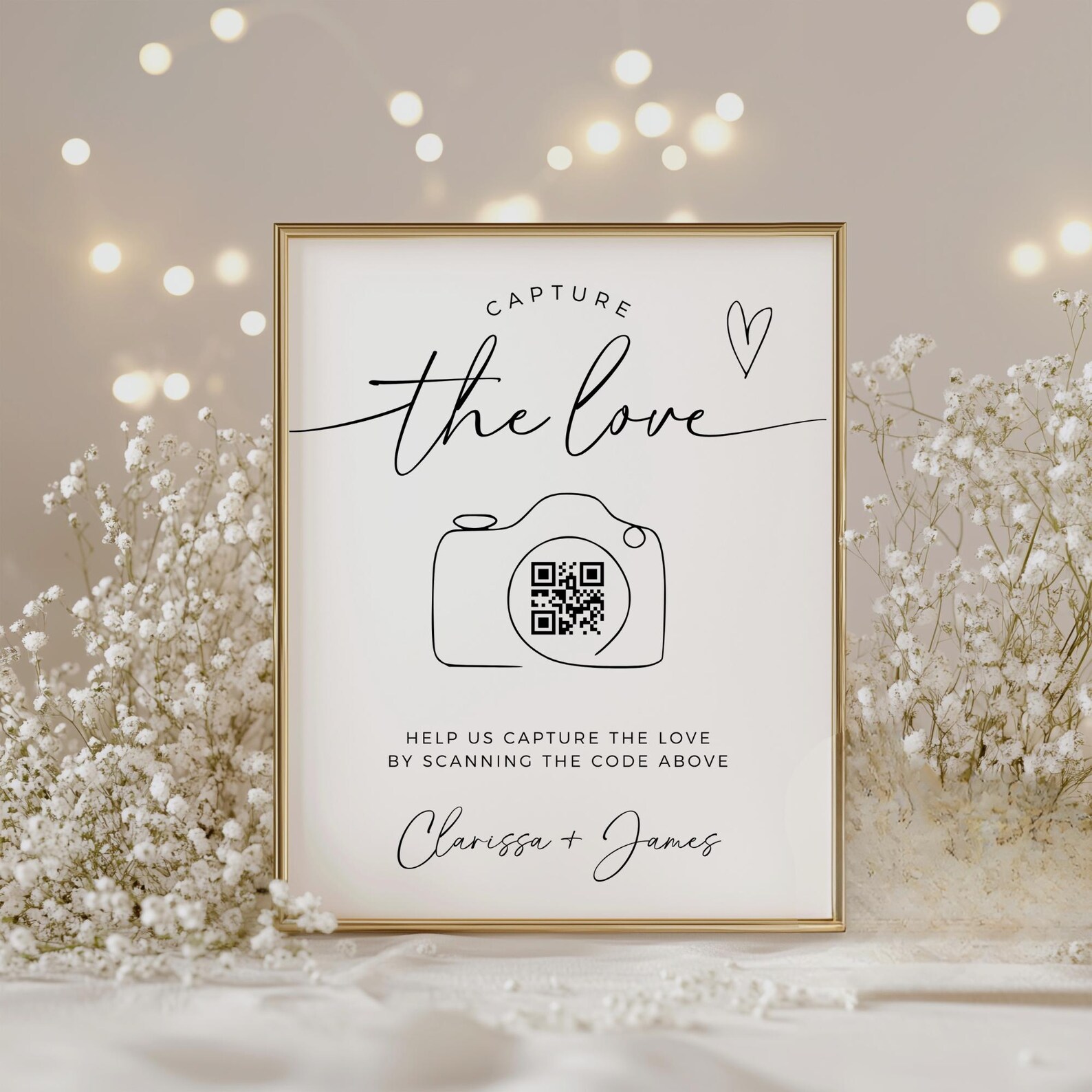 Capture the Love Wedding Sign, Fully Editable DIY Canva Template, QR ...