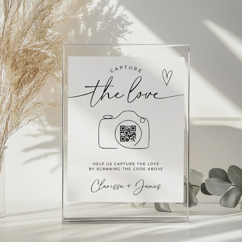 Capture the Love Wedding Sign, Fully Editable DIY Canva Template, QR ...