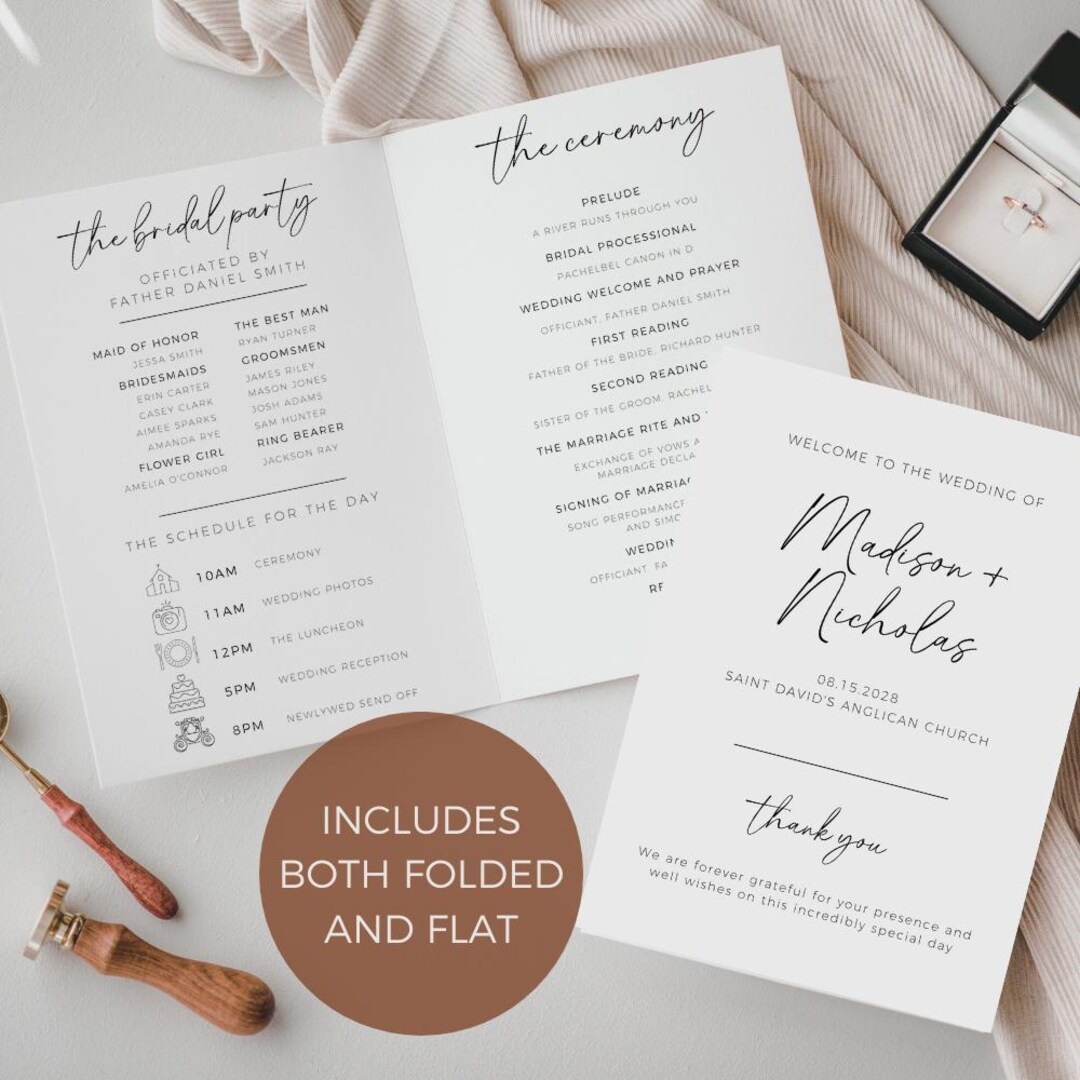 Folded and Flat Wedding Program, Editable Template, Wedding Program ...
