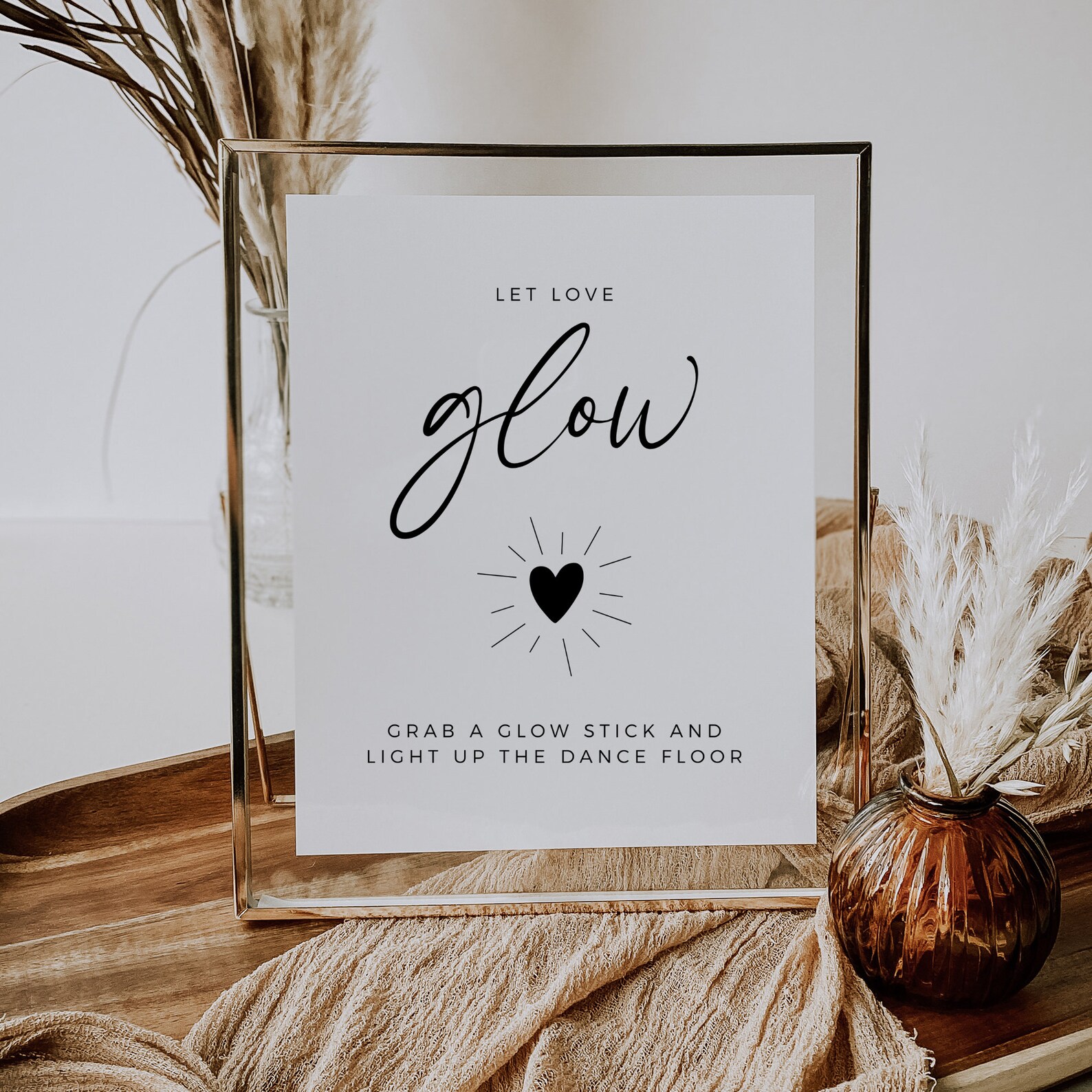 Let Love Glow Sign, Editable Template, Modern Minimalist, Boho Wedding ...