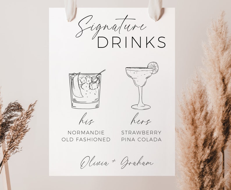 Signature Drink Sign, His and Hers Drinks, Printable Signature ...