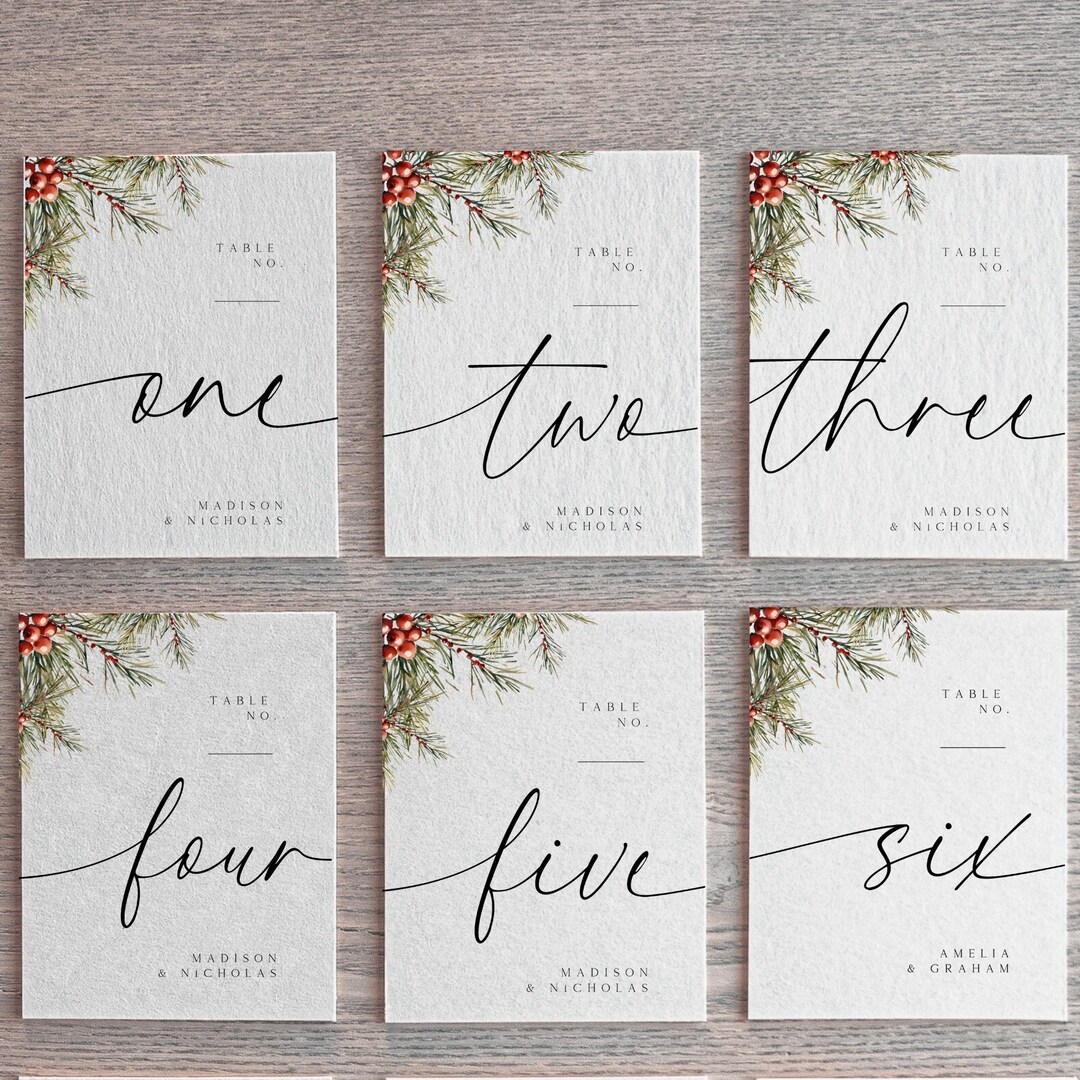 Christmas Table Number Cards, Fully Editable Canva Template, Elegant ...