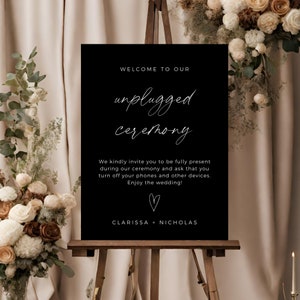 Black Unplugged Ceremony Sign, Wedding Entrance Sign, Large Welcome ...