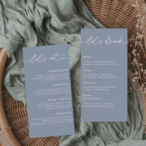 Dusty Blue Wedding Menu Template, Bohemian Wedding Dinner Menu ...