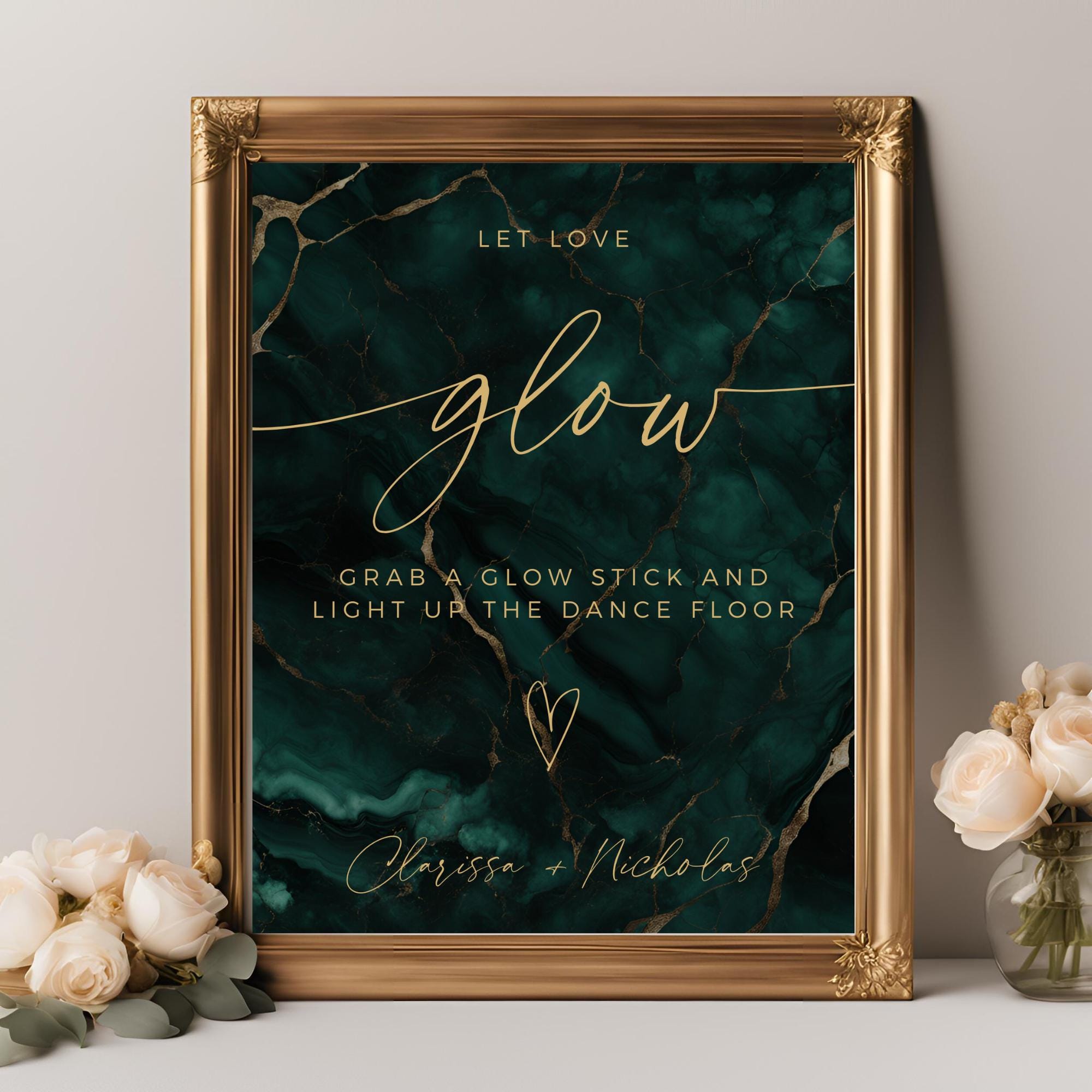 Emerald Green and Gold Let Love Glow Sign, Fully Editable DIY Canva ...