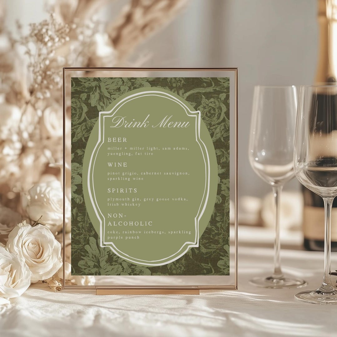 Vintage Green Bar Menu Sign, Editable Wedding Drink Sign, Printable Let ...