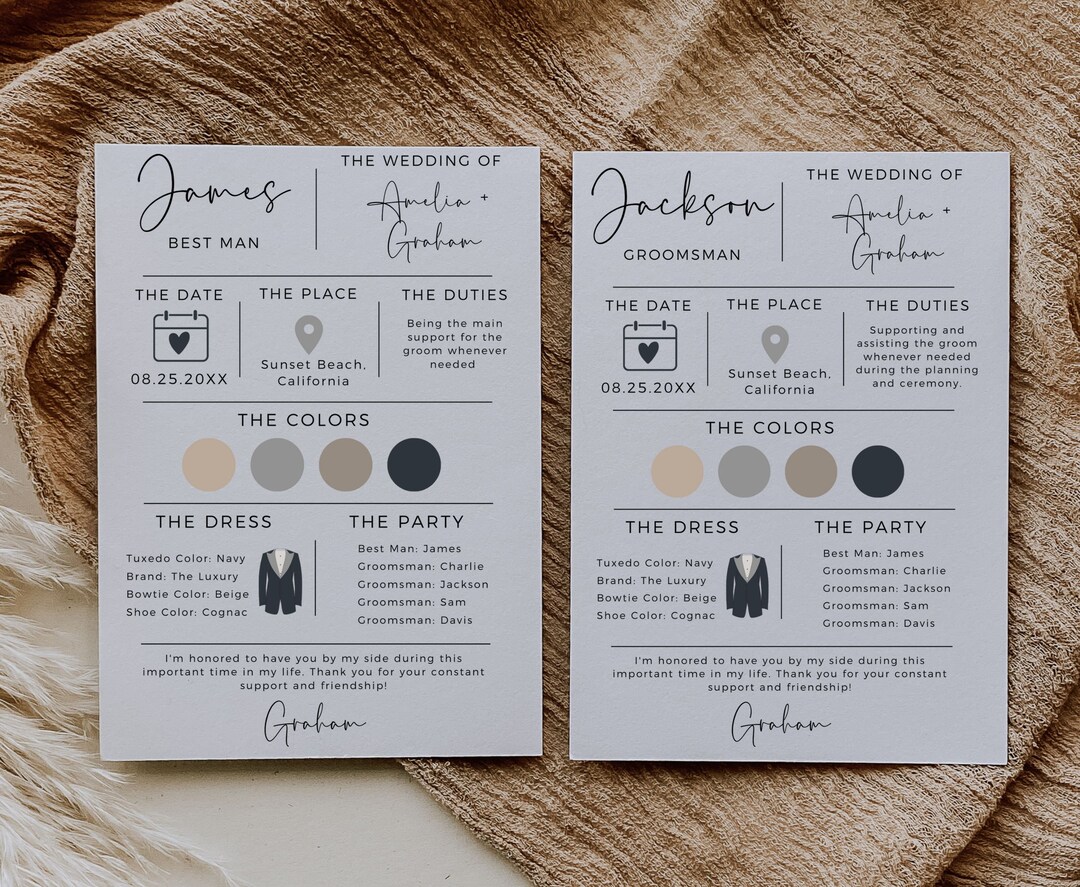 Groomsmen Info Card Template, Best Man Info Card, Groomsmen Infographic ...
