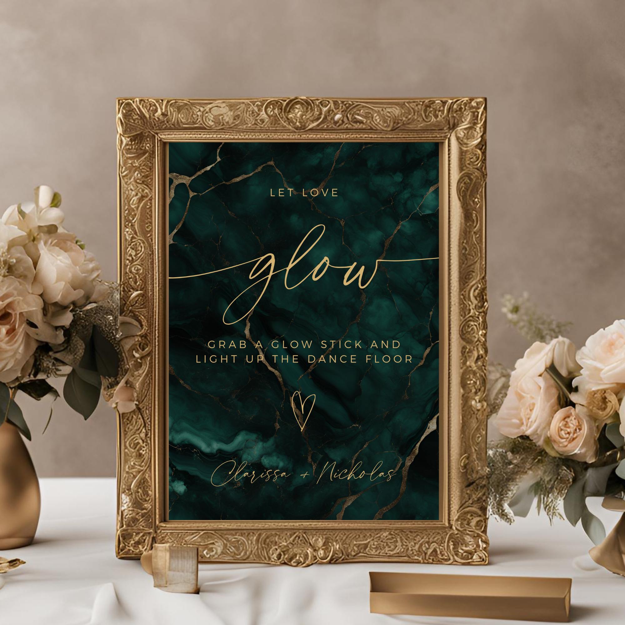 Emerald Green and Gold Let Love Glow Sign, Fully Editable DIY Canva ...