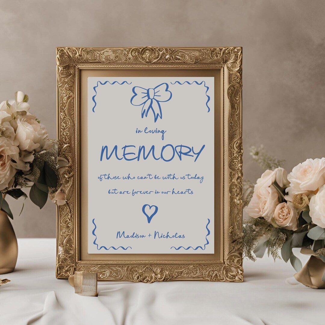 Wavy Blue Wedding Memorial Sign, in Loving Memory, Fully Editable ...