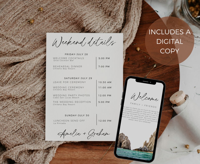 Cabo Wedding Welcome Bag Note Cabo Itinerary Template - Etsy