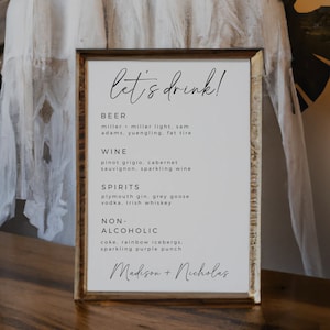 Wedding Drink Sign, Editable Template, Modern Minimalist, Wedding Bar ...