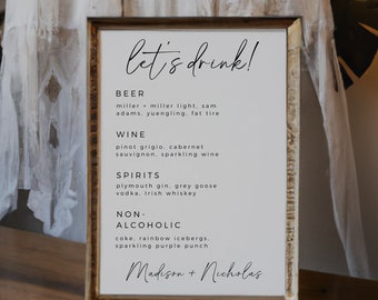 Wedding Drink Menu Template - Etsy