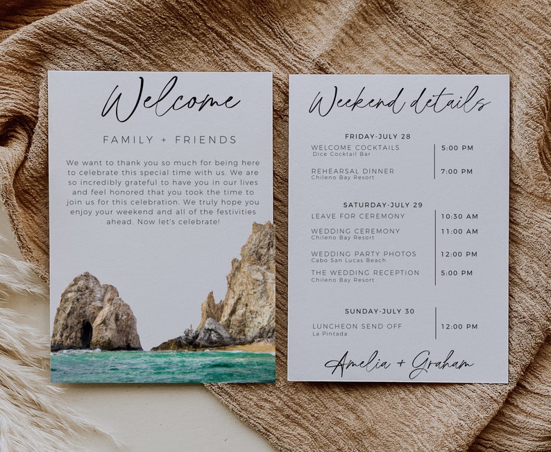 Cabo Wedding Welcome Bag Note Cabo Itinerary Template - Etsy