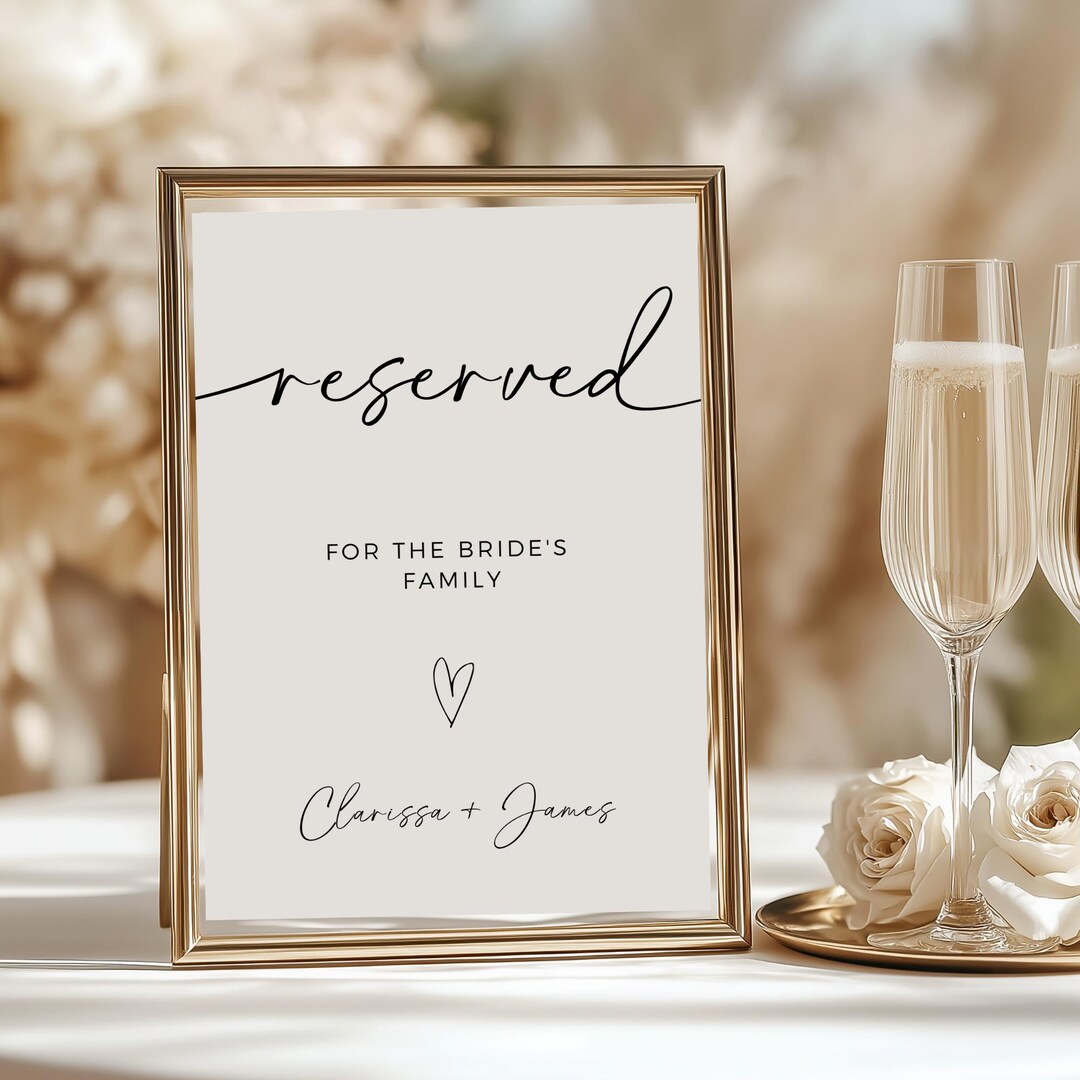 Editable Rustic Wedding Reserved Sign, Boho Minimalist Table Decor ...