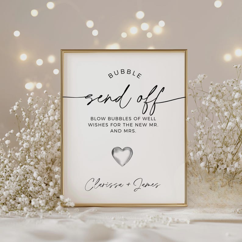 Minimalist Wedding Bubble Exit Sign, Editable Canva Template, Printable ...