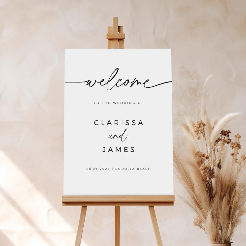 Editable Wedding Welcome Sign, Printable Canva Template, Modern ...