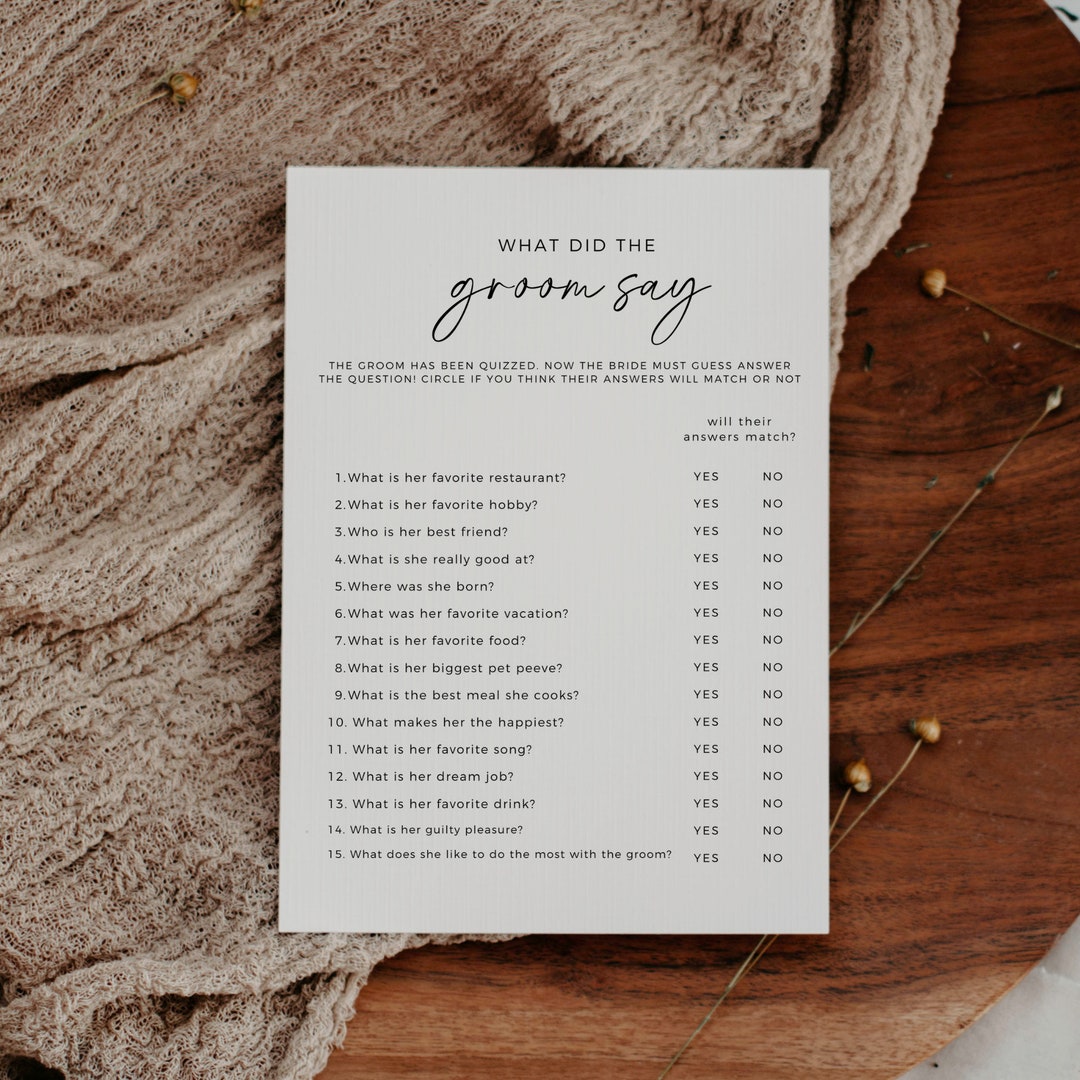 What Did the Groom Say, Printable Bridal Shower Game, Editable Template ...