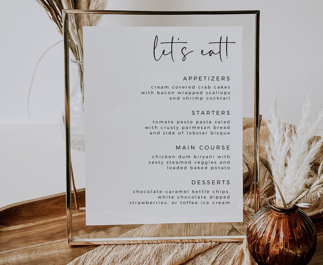 Minimalist Wedding Dinner Menu, Editable Template, Personalized ...