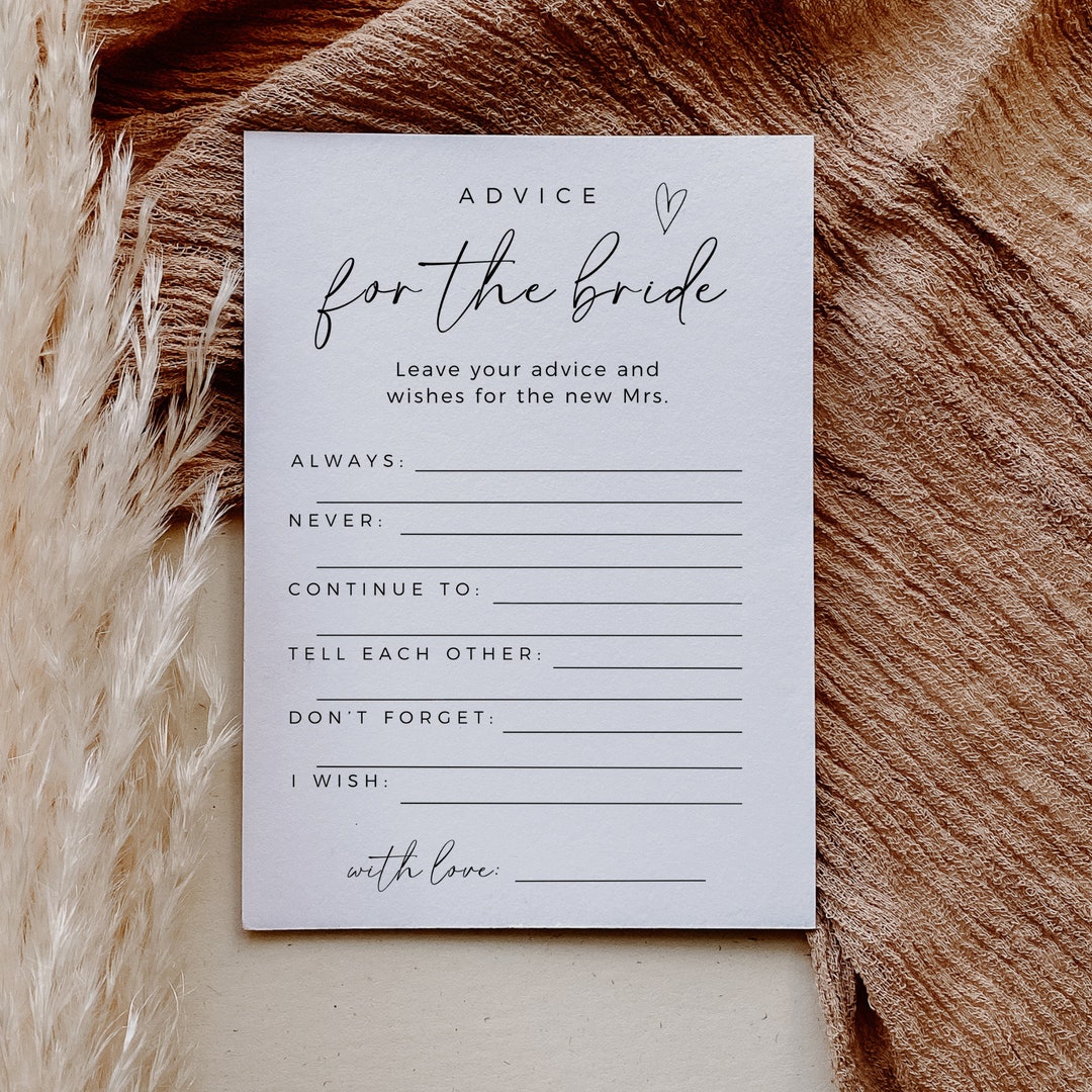 Minimalist Bridal Shower Advice Cards, Editable Template, Advice and ...