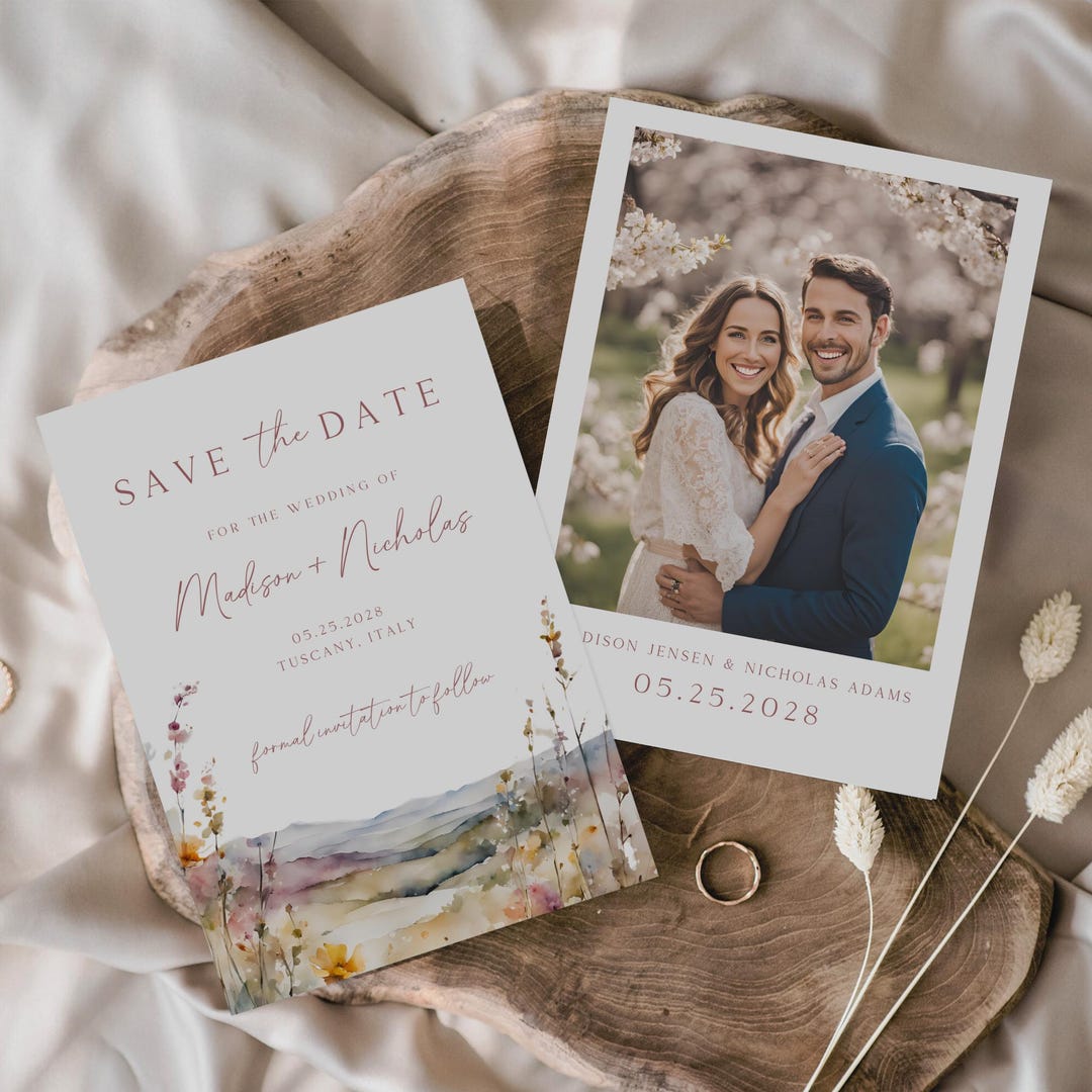 Spring Save the Date With Photo, Printable Wildflower Wedding ...