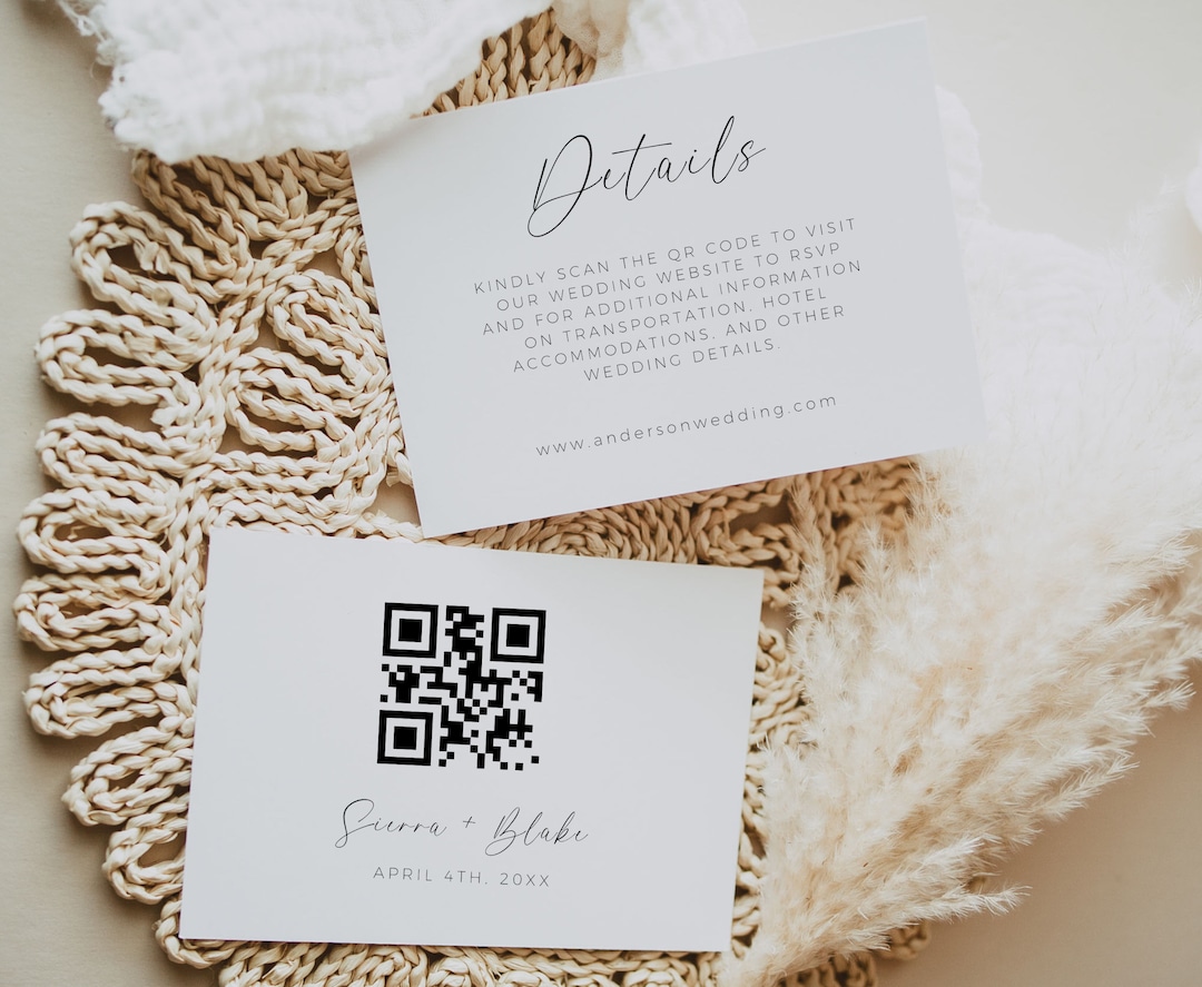 QR Code RSVP, Wedding Details Card, Enclosure Card Template, Modern ...