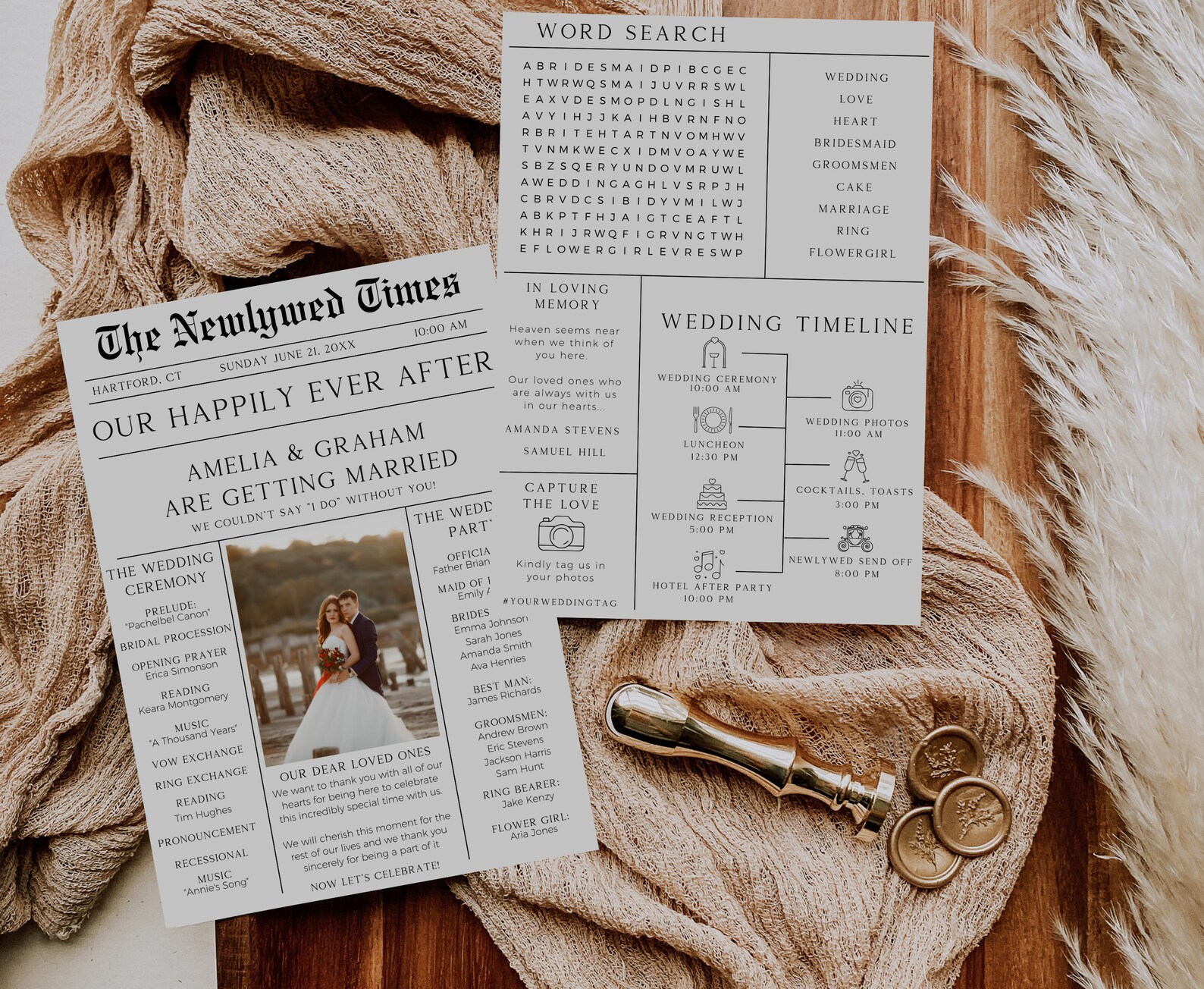 Newspaper Wedding Program Template, Fun Unique Wedding Program With ...