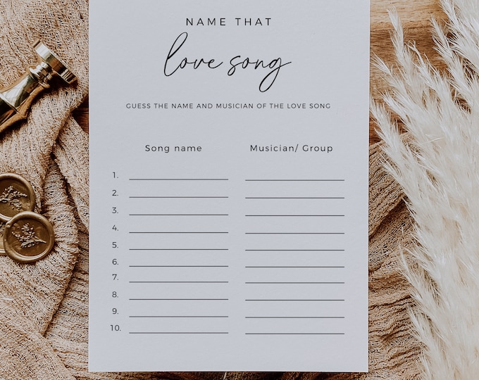 Bridal Shower Games, Name That Love Song Game, Printable Bridal Shower ...