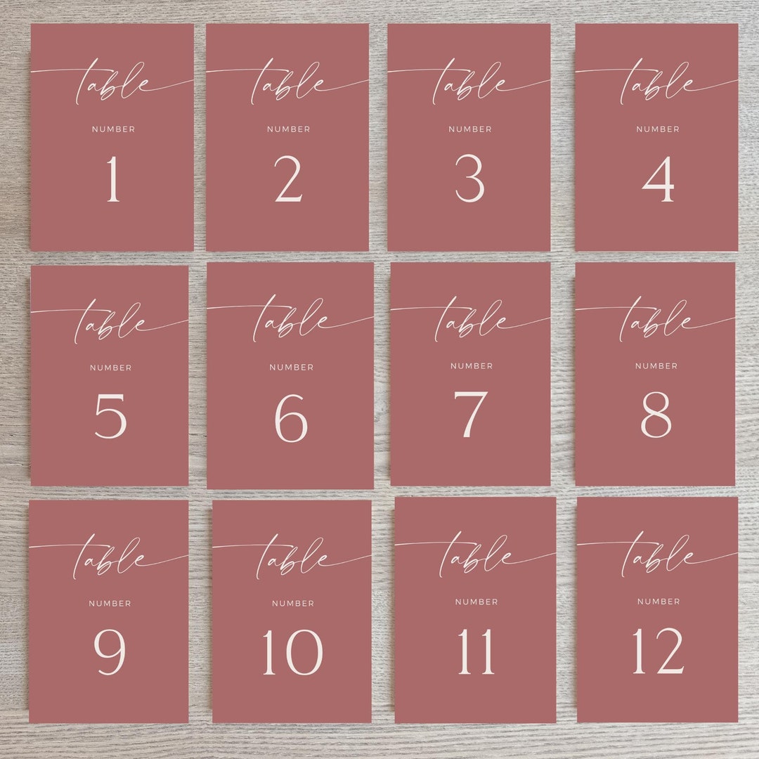 Dusty Pink Table Number Cards, Fully Editable DIY Canva Template, Dusty ...