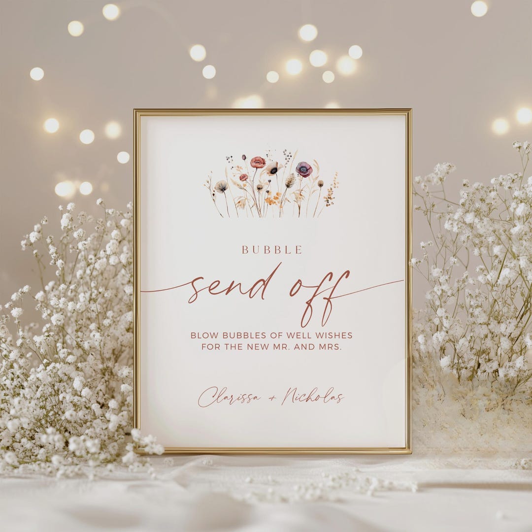 Editable Fall Bubble Send off Sign, Autumn Wildflower Wedding Exit Sign ...