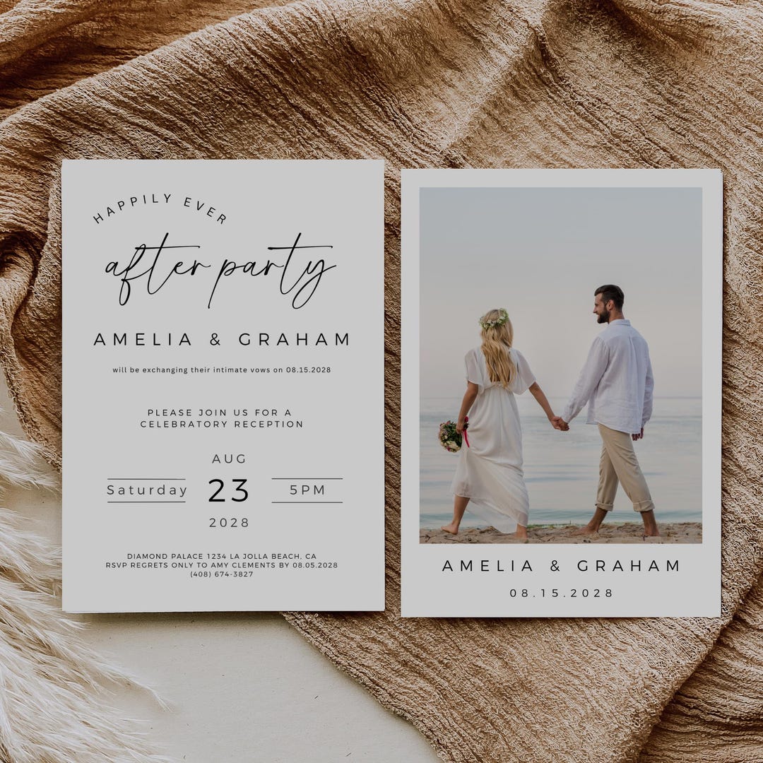 Minimalist Elopement Reception Invitation, Happily Ever After Party ...