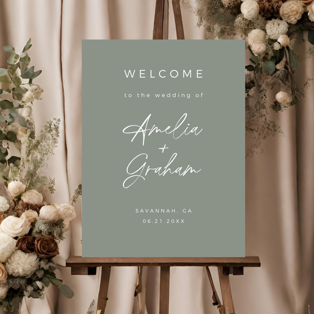 Sage Green Wedding Welcome Sign Template, Boho Wedding Sign, Large ...