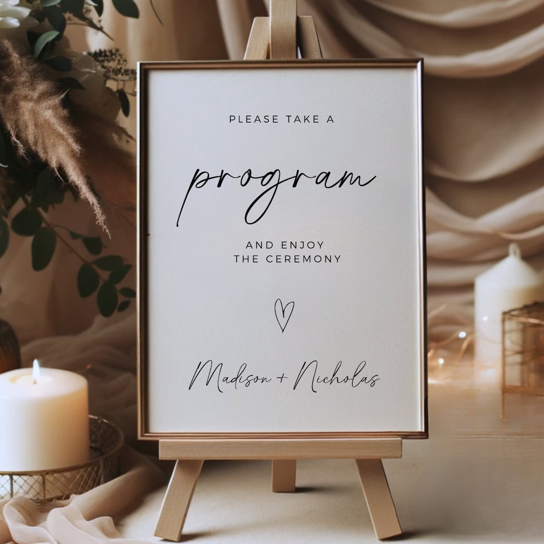 Minimalist Wedding Program Sign, Fully Editable Template, Boho Wedding ...