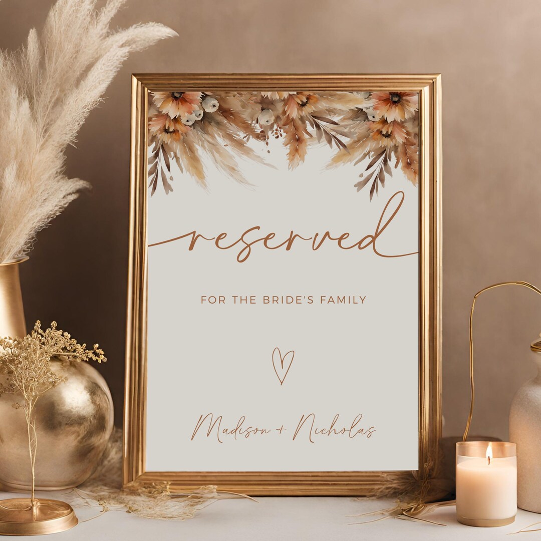 Fall Floral Reserved Sign Template, Printable Autumn Wedding Decor ...