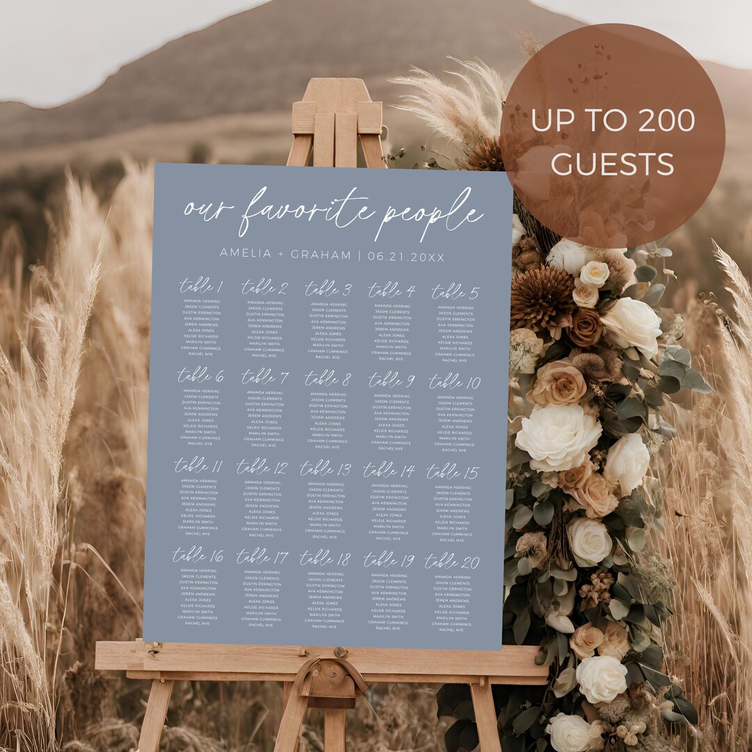 Dusty Blue Wedding Seating Chart Board, Editable Template, Find Your ...