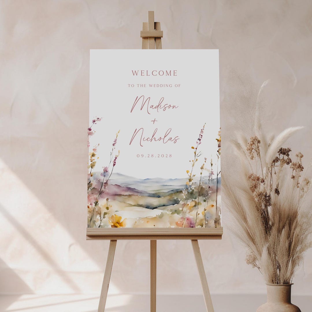 Spring Wildflower Wedding Welcome Sign, Fully Editable Canva Template ...