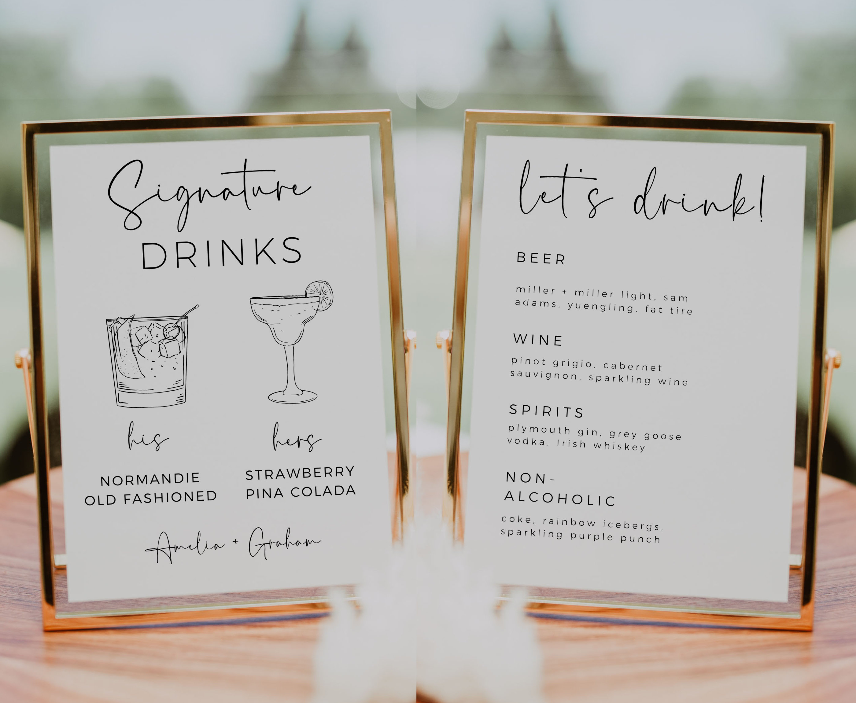 Signature Drink and Bar Menu Sign, Wedding Signature Cocktails, His and ...