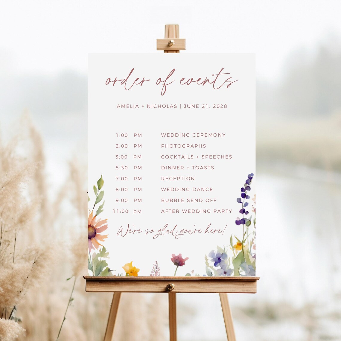 Wildflower Wedding Order of Events Sign, Spring Flower Wedding Day ...