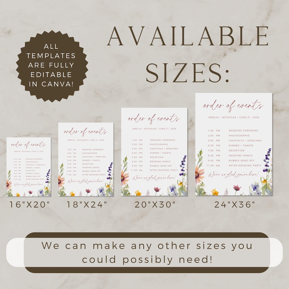 Wildflower Wedding Order of Events Sign, Spring Flower Wedding Day ...