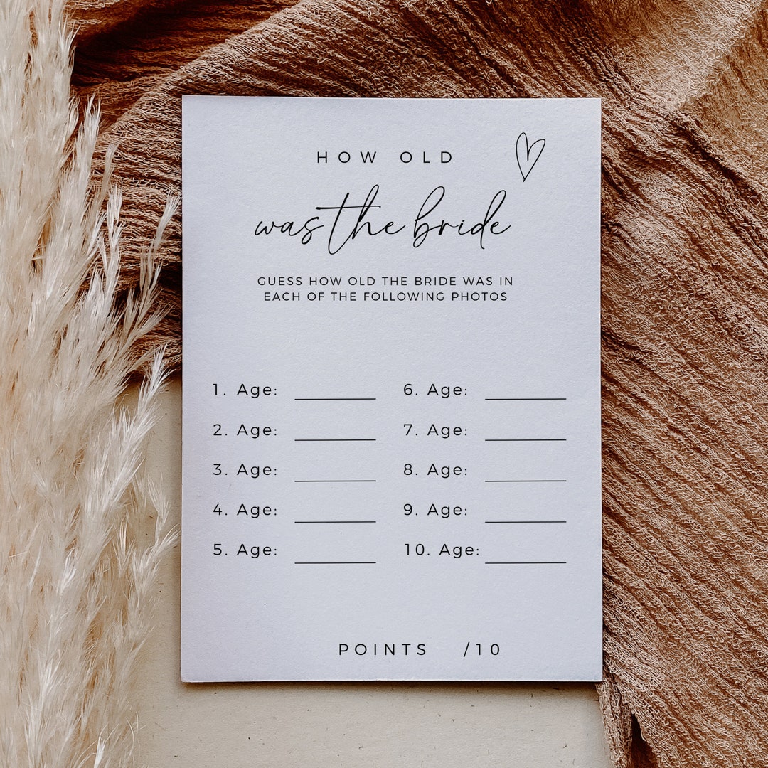 How Old Was the Bride, Bridal Shower Quiz, Modern Minimalist Game ...