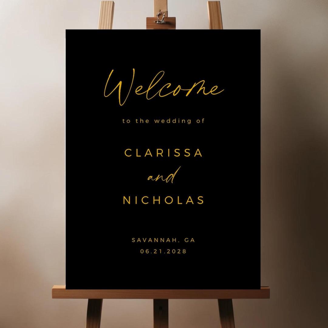 Black and Gold Wedding Welcome Sign, Editable Canva Template, Large ...