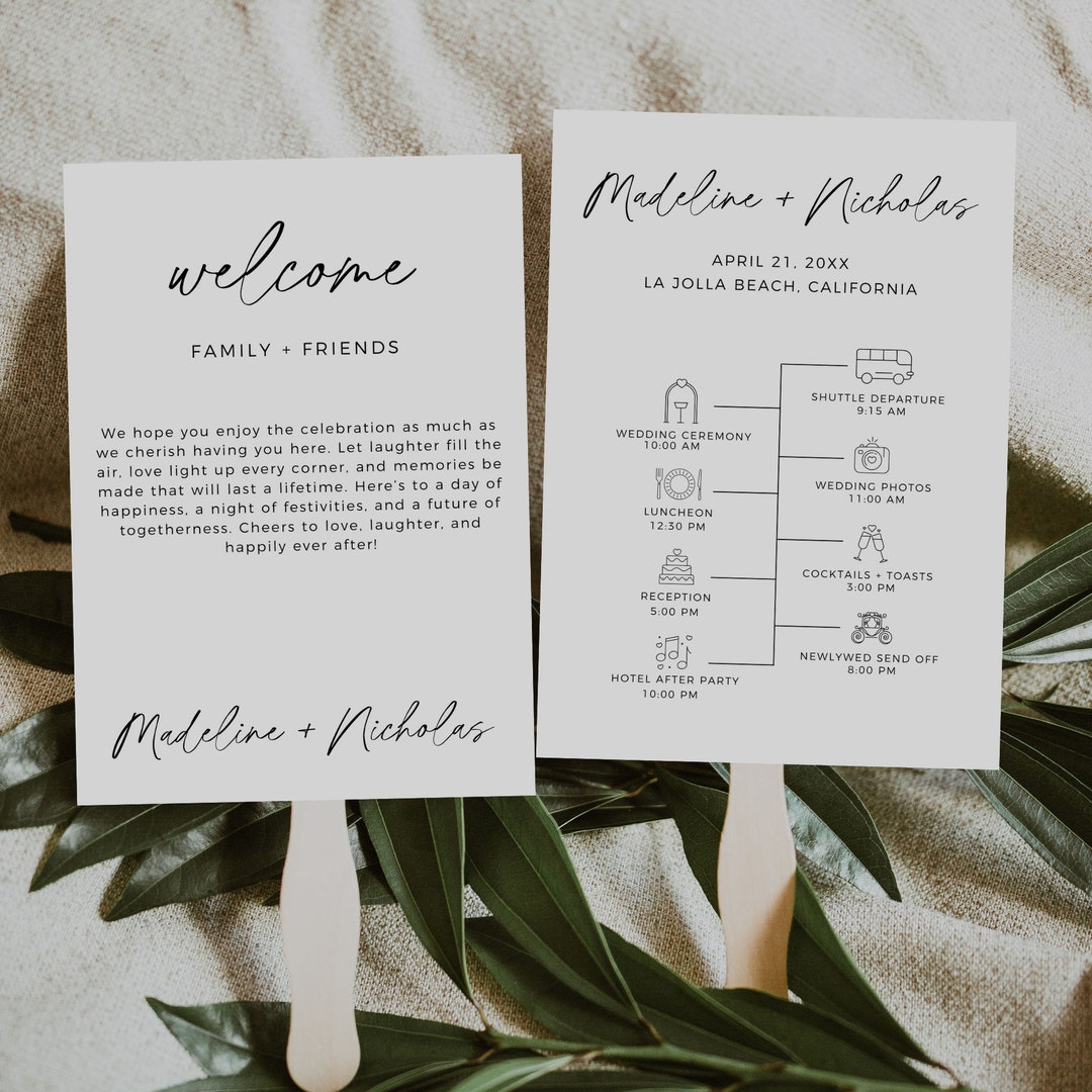 Wedding Day Timeline Fan, Wedding Welcome Note, Editable Template ...