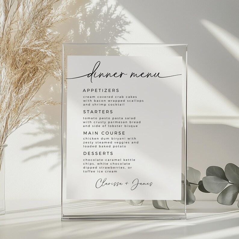 Editable Minimalist Wedding Dinner Table Menu, Printable Rustic Boho ...