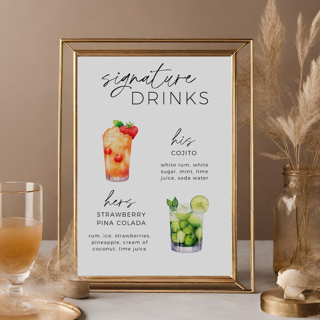 Signature Drink Sign, His and Hers Drinks, Printable Signature ...