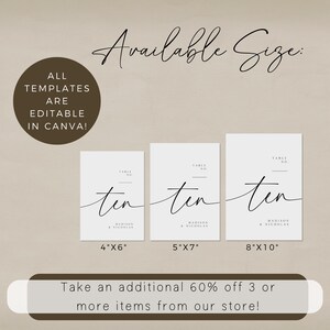 Minimalist Table Number Cards, Editable Template, Elegant Calligraphy ...