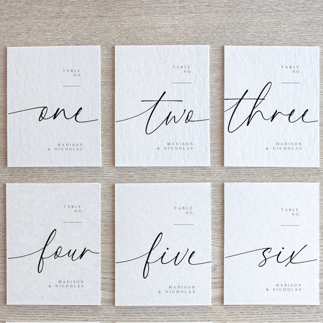 Minimalist Table Number Cards, Editable Template, Elegant Calligraphy ...