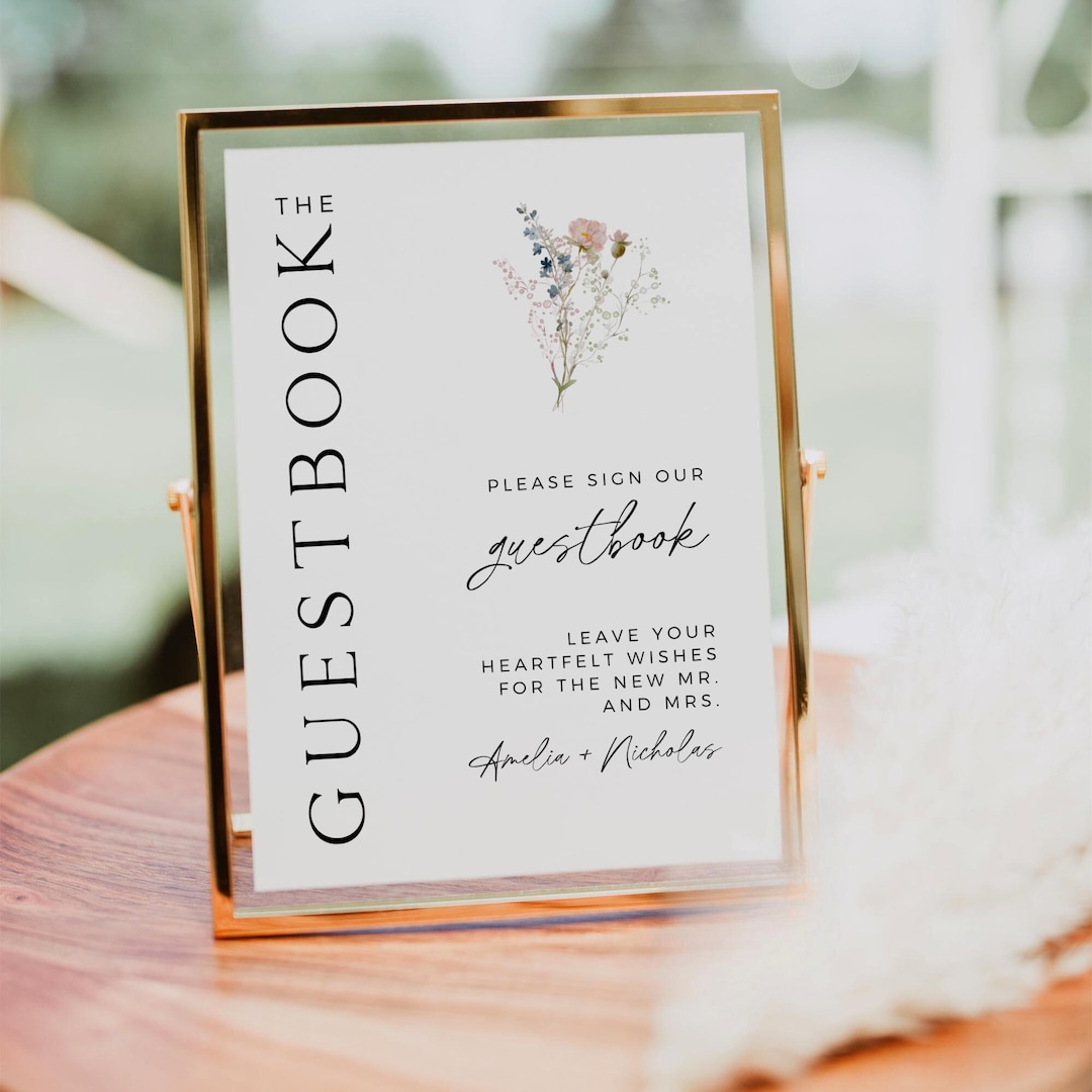 Wildflower Wedding Guest Book Sign, Minimalist Guestbook Table Sign ...