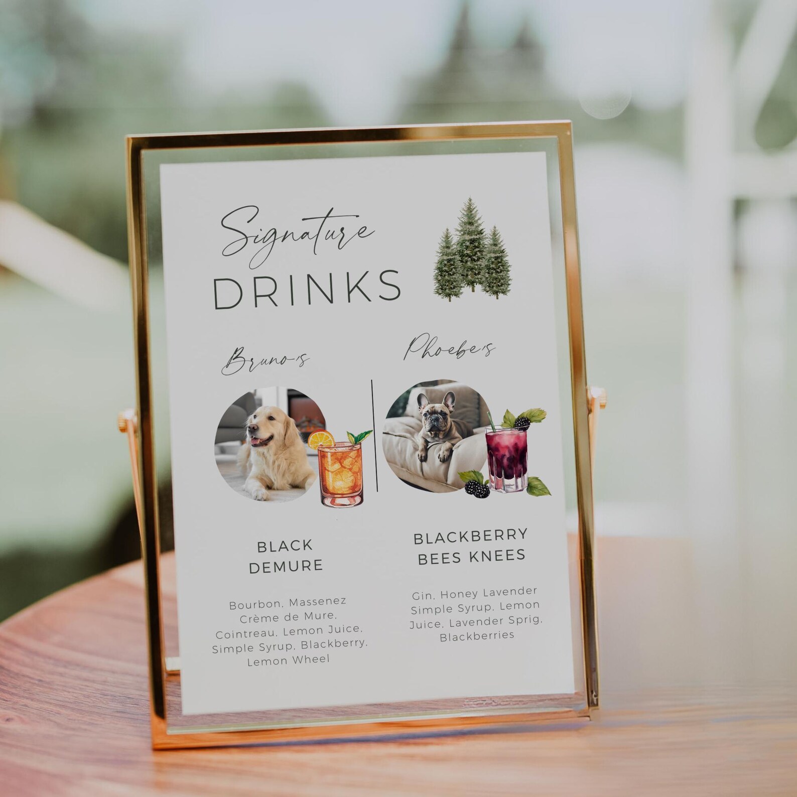 Winter Pine Tree Dog Signature Drink Sign, His and Hers Pets Drinks ...