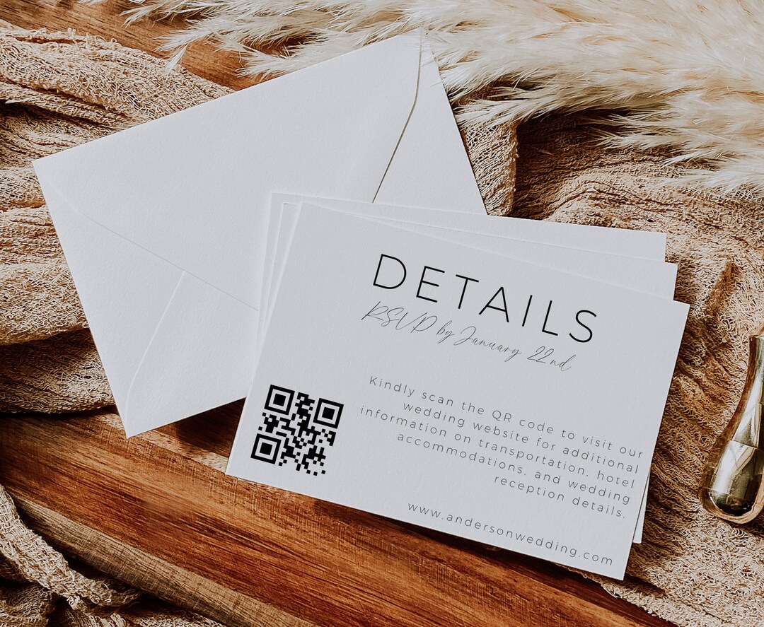 QR Code RSVP, Wedding Details Card, Enclosure Card, Editable Template ...