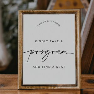 Minimalist Wedding Program Sign, Please Take One Sign, Boho Wedding ...