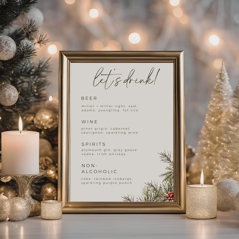 Christmas Signature Drink and Bar Menu Sign, Colorful Holiday Signature ...